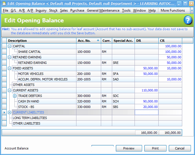 Opening Balance GL Accounts